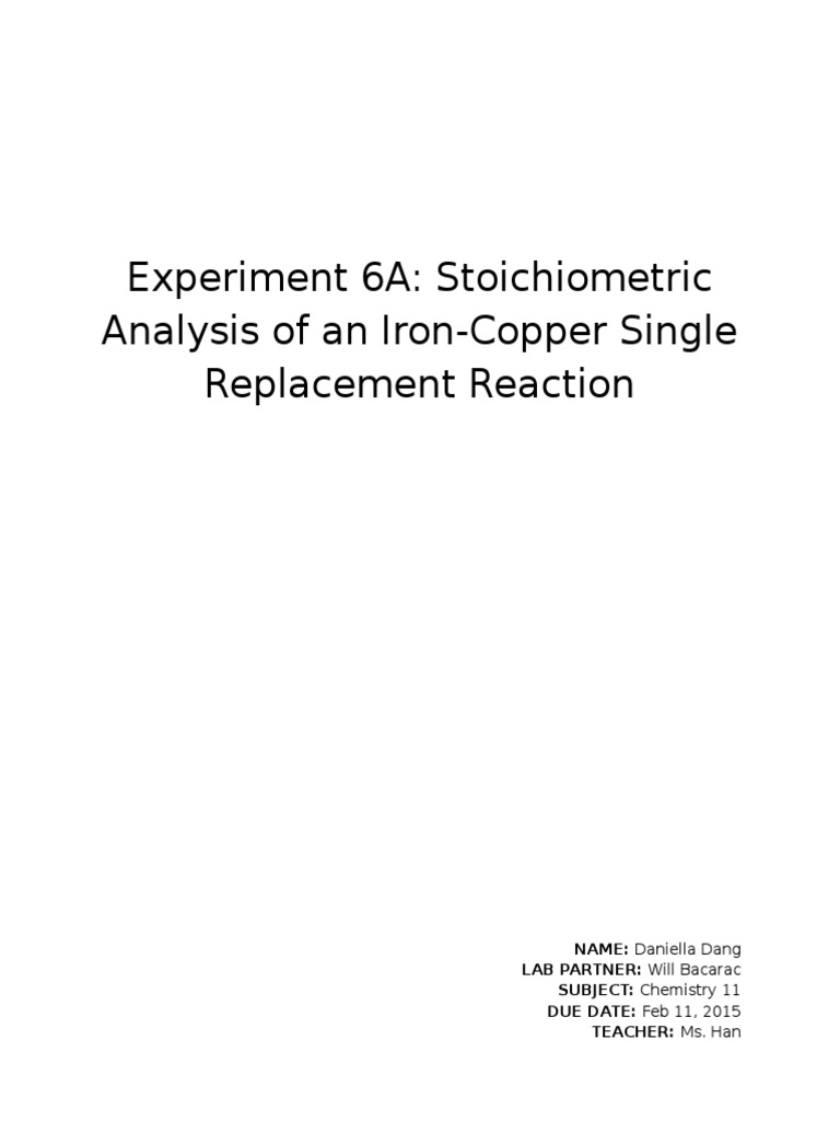Stoichiometric Analysis of an Iron-Copper Reaction | PDF ...