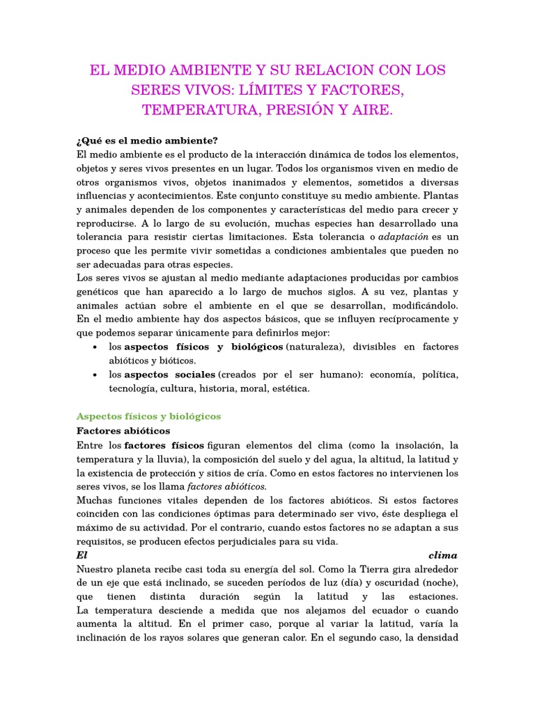 EL MEDIO AMBIENTE Y Su Relacion Con Los Seres Vivos | PDF | Suelo | Clima