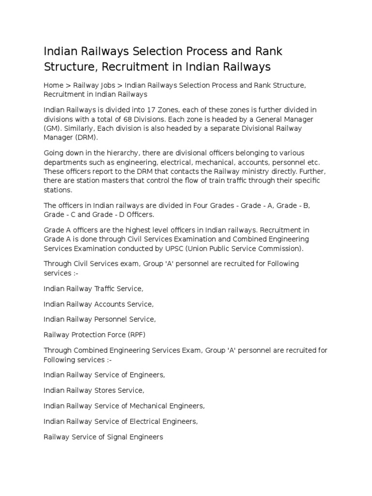 Indian Railways Officer Rank Structure | PDF | Government Agencies ...