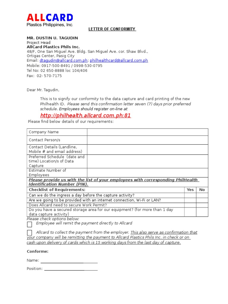 Letter of Conformity for Data Capture | PDF | Identity Document | Computing