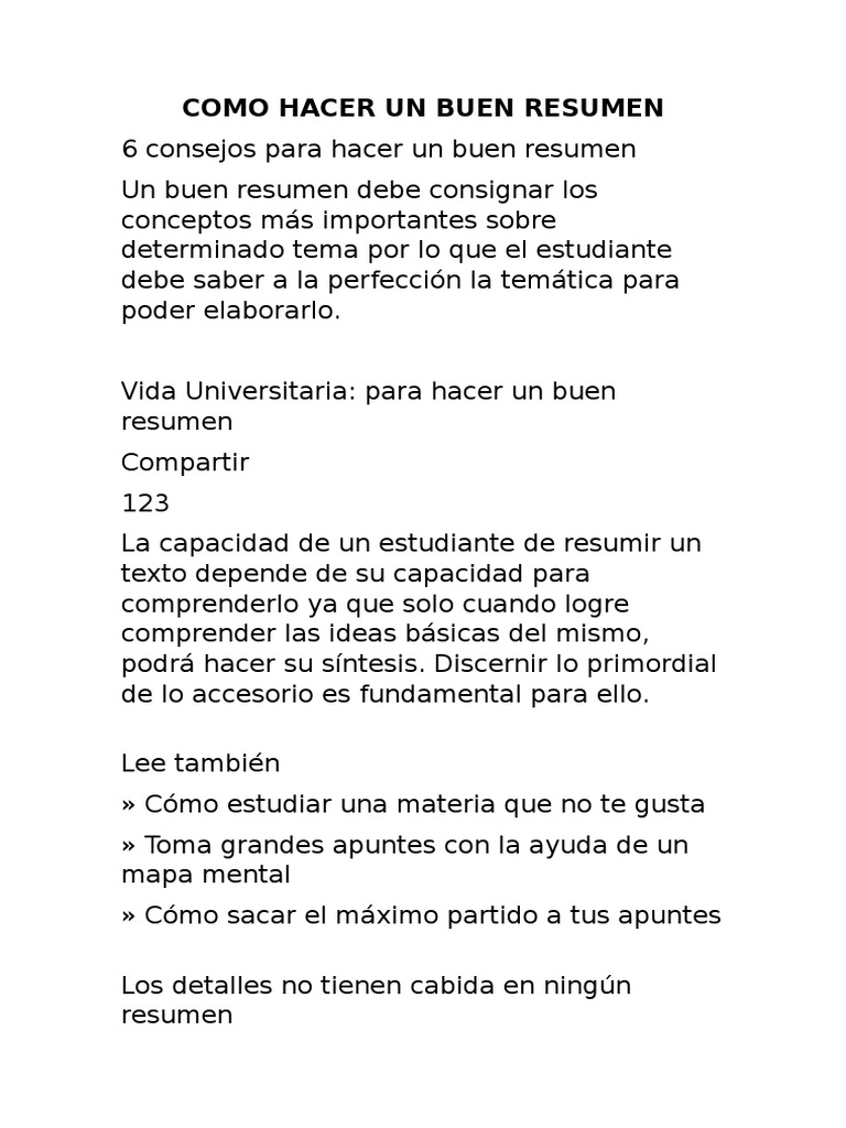 Como Hacer Un Buen Resumen | PDF