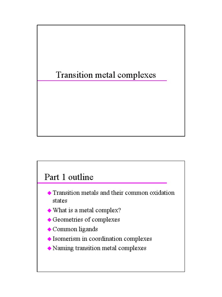 Introduction To Transition Metal Complexes | PDF | Coordination Complex | Ligand