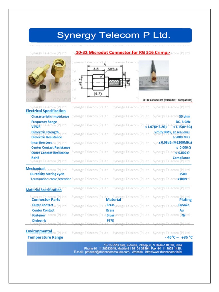 10 32 Microdot Connector RG316 | PDF