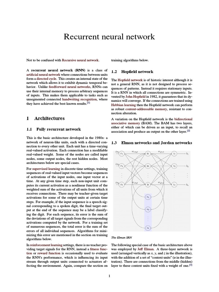 Recurrent Neural Network Wiki | PDF | Artificial Neural Network ...