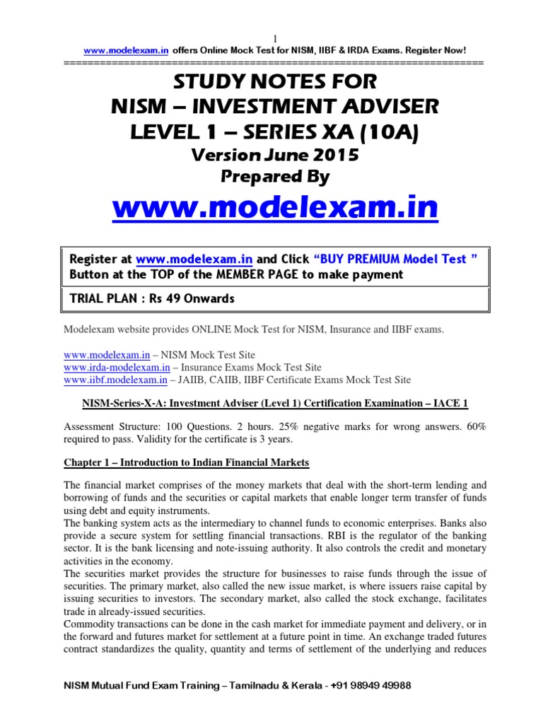 NISM Investment Adviser Study Material | PDF | Option (Finance) | Asset ...