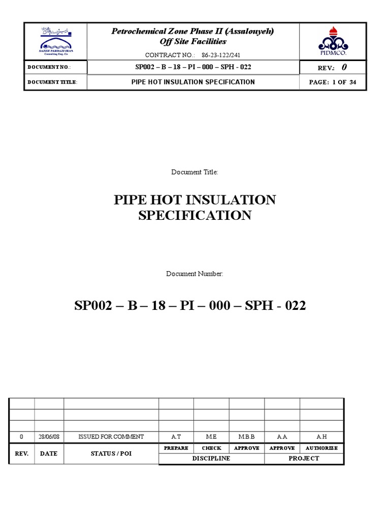 Hot Insulation Specification Guide | PDF | Thermal Insulation | Pipe ...