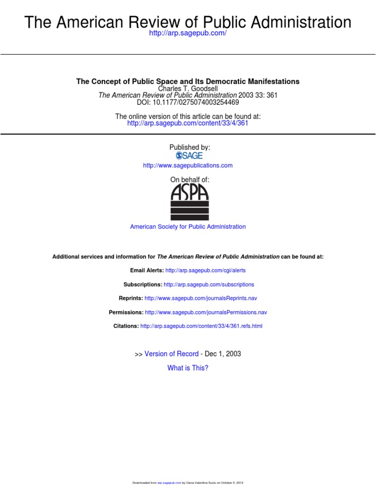 The Concept of Public Space and Its Democratic Manifestations | PDF ...