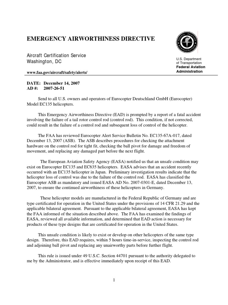 Emergency Airworthiness Directive | PDF | Federal Aviation ...
