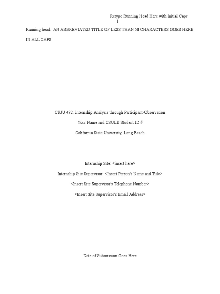 Internship Paper APA Template | PDF | Citation | Internship