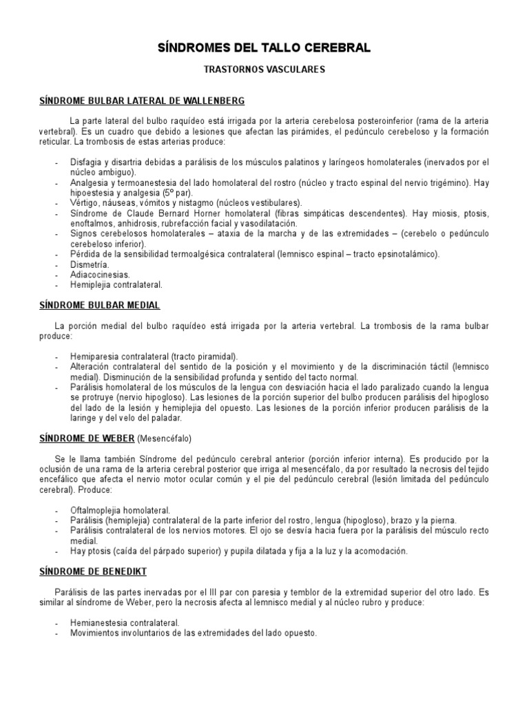 Síndromes del Tallo Cerebral y Bulbar | PDF | Anatomía humana ...
