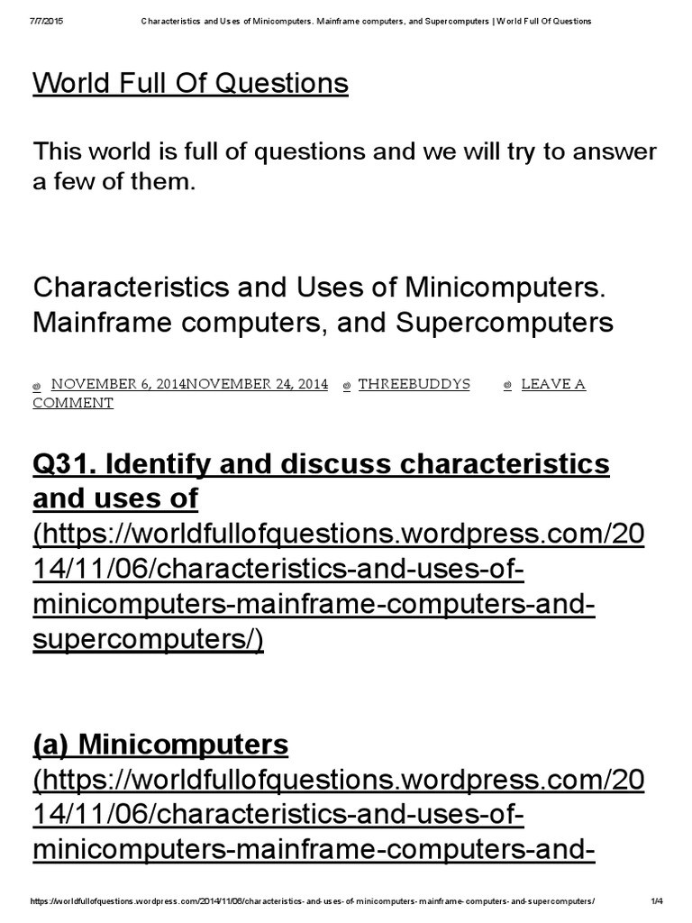 Minicomputers, Mainframes, Supercomputers | PDF | Mainframe Computer | Supercomputer