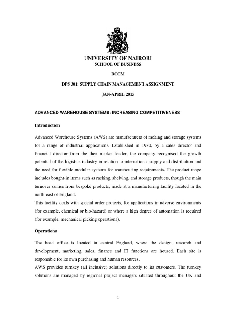 DPS 301 Assignment Jan-April 2015 PDF | PDF | Warehouse | Logistics