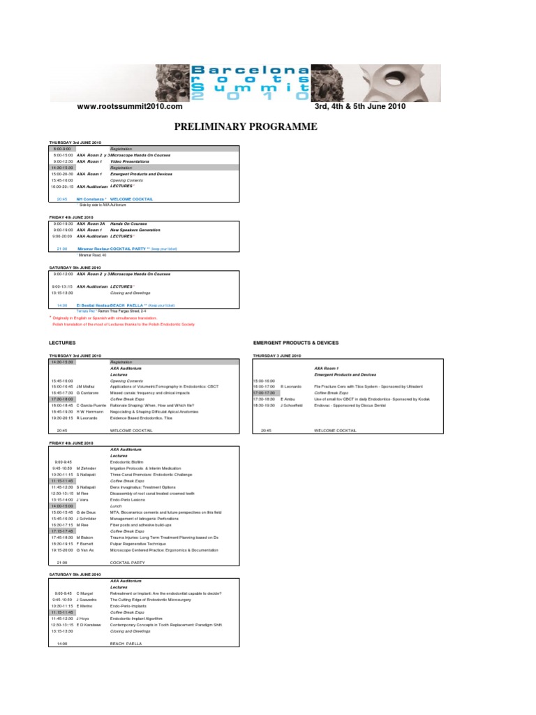 Scientic Preliminary Programme | PDF | Dentistry Branches | Mouth