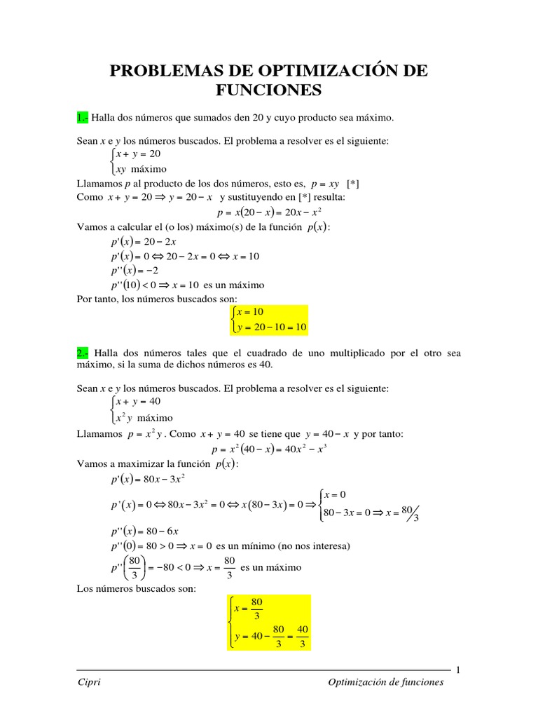 1BCT-Problemas de Optimizacion de Funciones-Resueltos | PDF