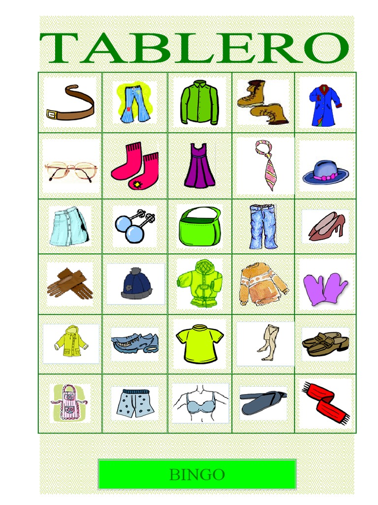 Bingo de Ropa y Accesorios | PDF