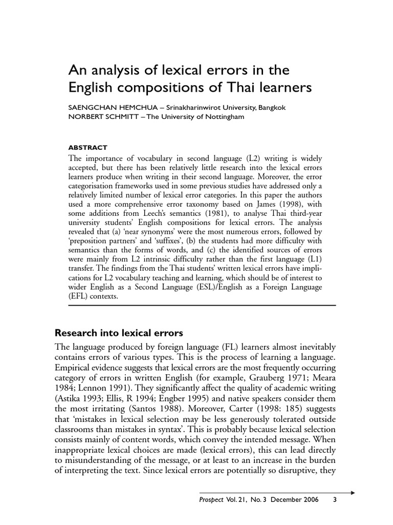 Lexical Errors in Thai Learners' English | PDF | Part Of Speech ...