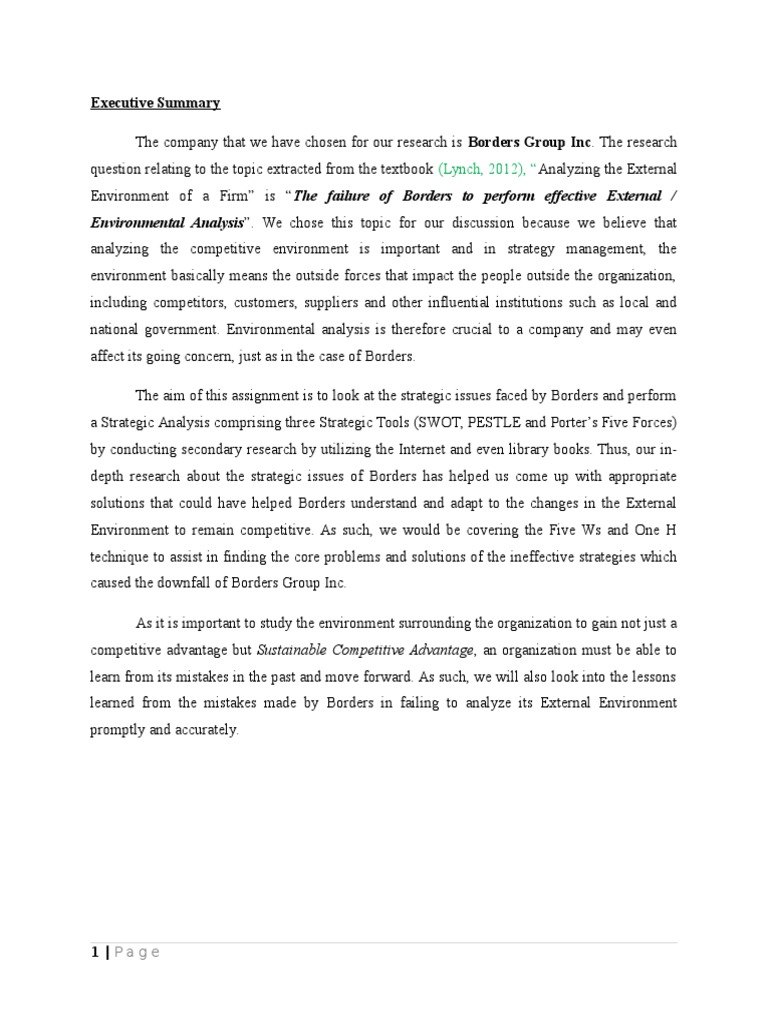 Failure of Borders Group Inc in Performing An Environmental Analysis ...