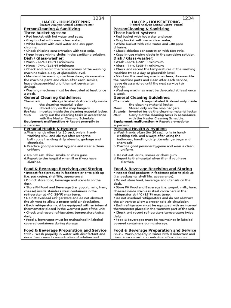 HACCP Pocket Card - Ing HK - 2ona4 | PDF | Washing Machine | Housekeeping