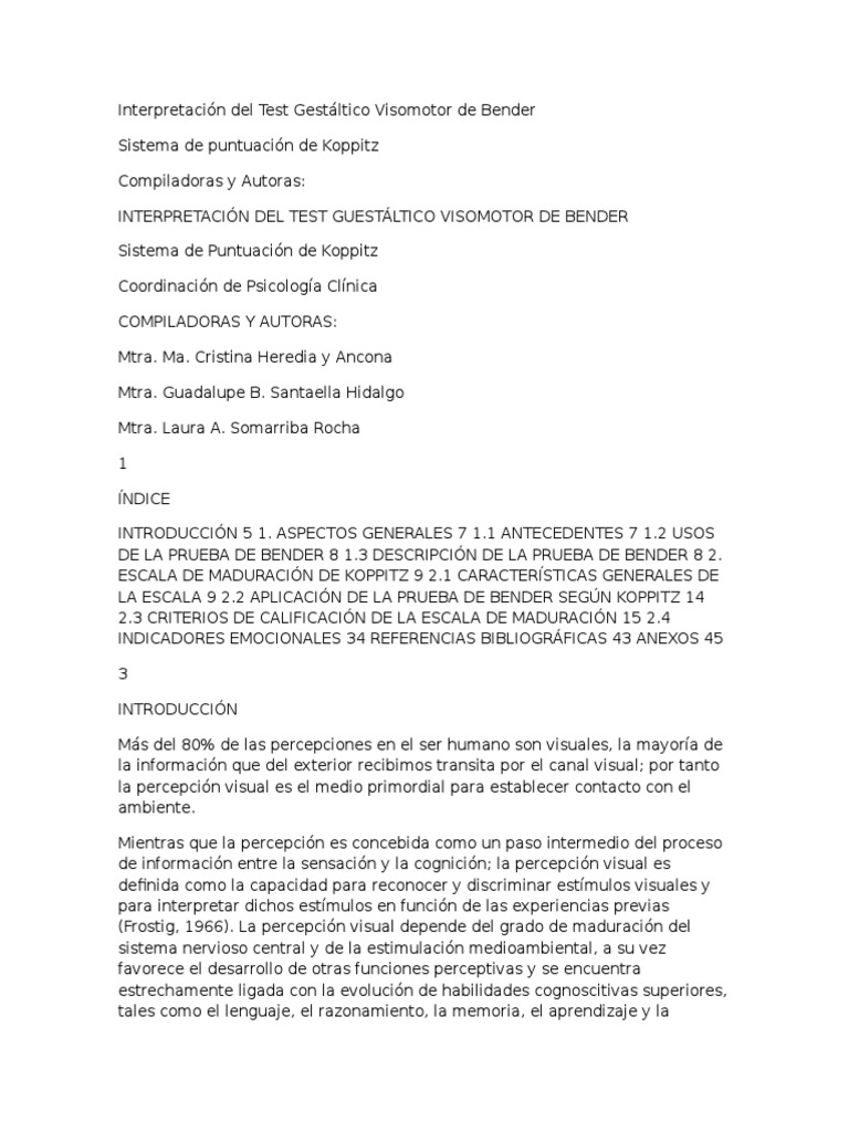 Interpretación Del Test Gestáltico Visomotor de Bender | PDF ...