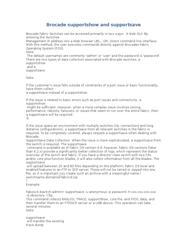 Brocade Supportshow and Supportsave | PDF | File Transfer Protocol ...