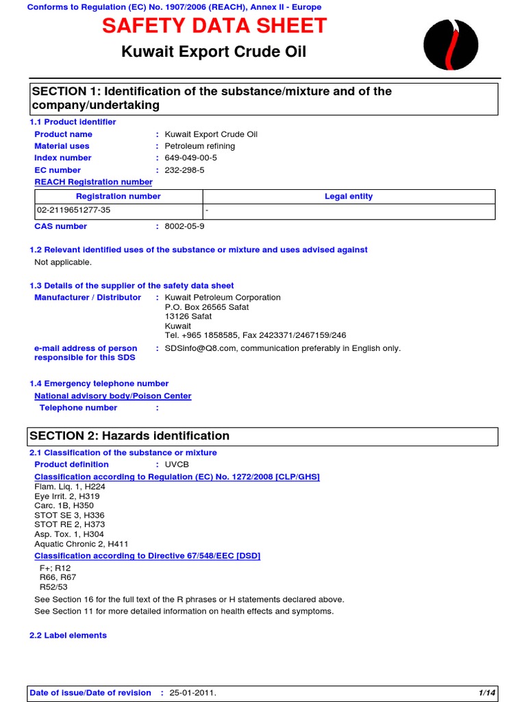 Kuwait Crude Oil Safety Data Sheet | PDF | Petroleum | Oil Shale