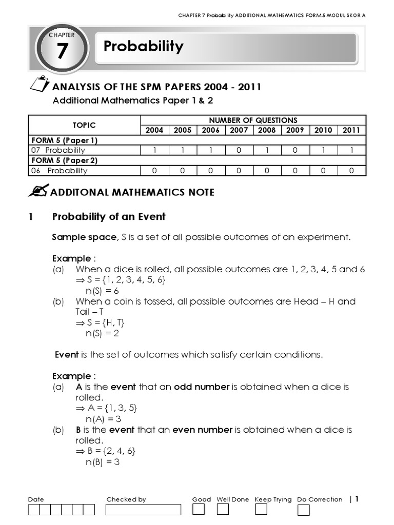 Chapter 7 Form 5 Probability Tanpa Jawapan Try This | PDF | Randomness | Probability