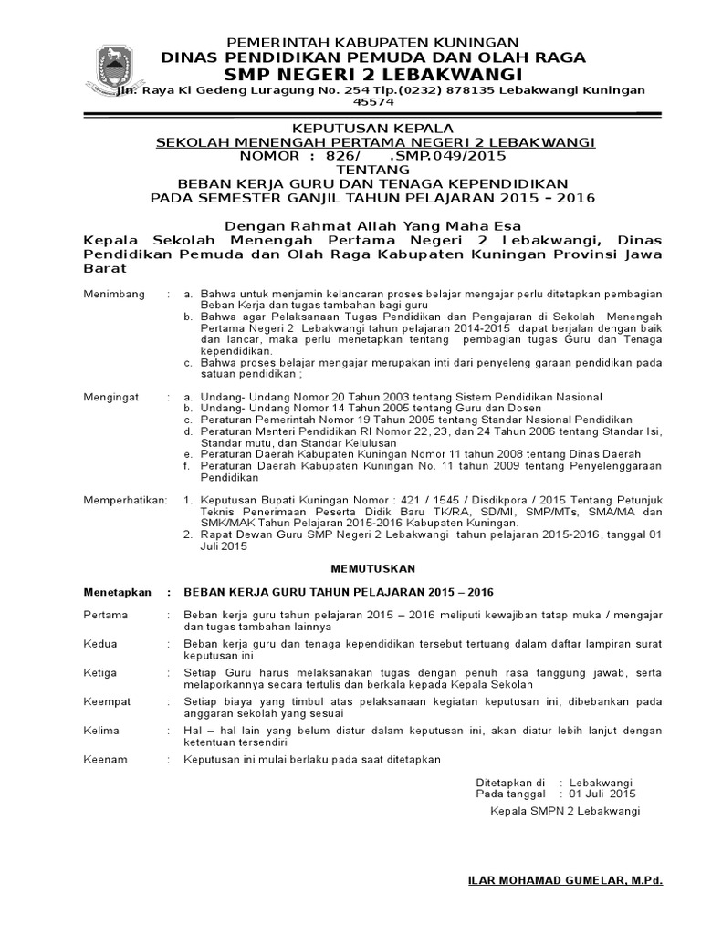 Contoh SK Tugas Mengajar Guru | PDF