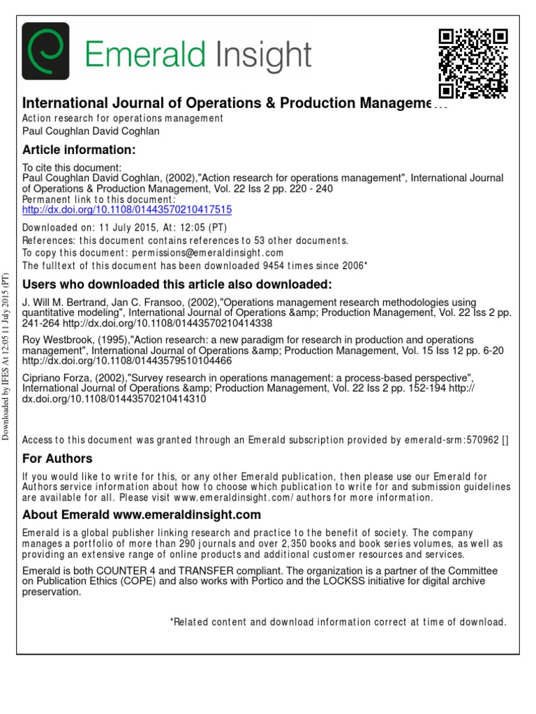 Action Research For Operations Management - International Journal of ...