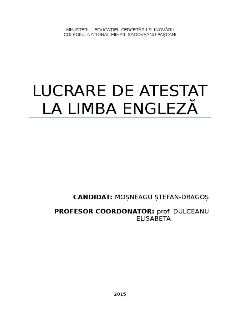 Model de Atestat Limbă Engleză CL - XII | PDF | Love | Intimate ...