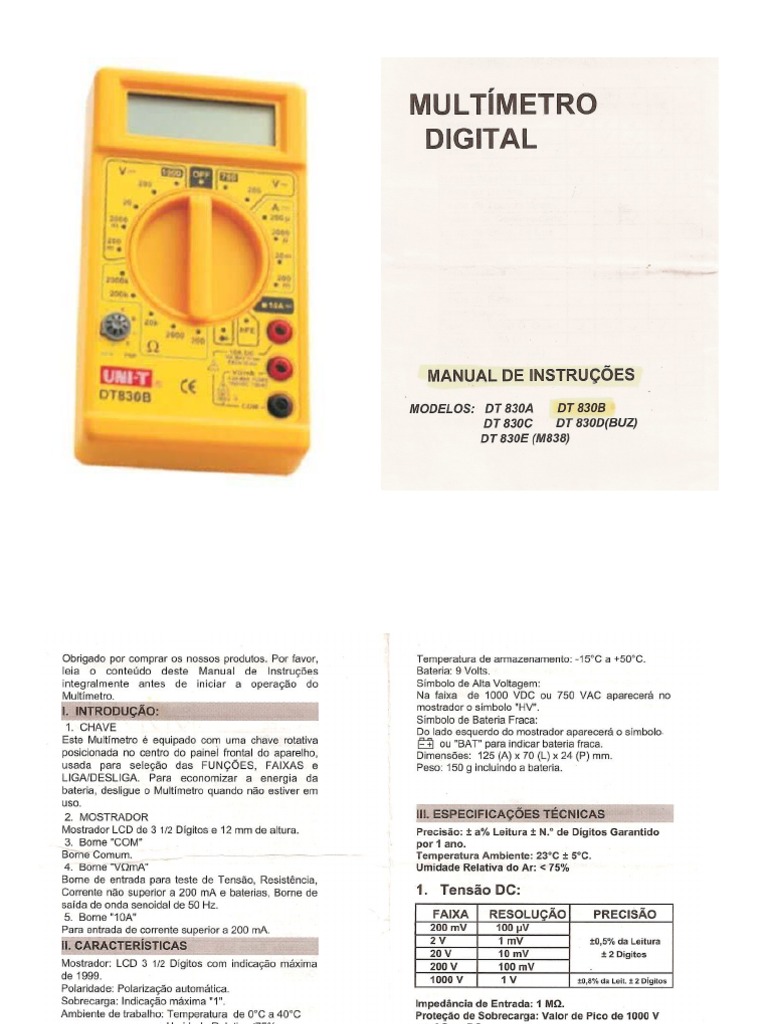 Manual Do Multimetro DT830B | PDF