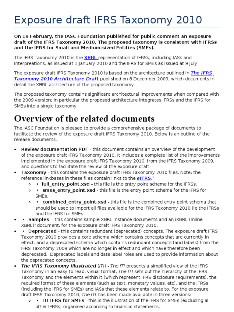 Exposure Draft IFRS Taxonomy 2010 | PDF | International Financial Reporting Standards | Computer ...