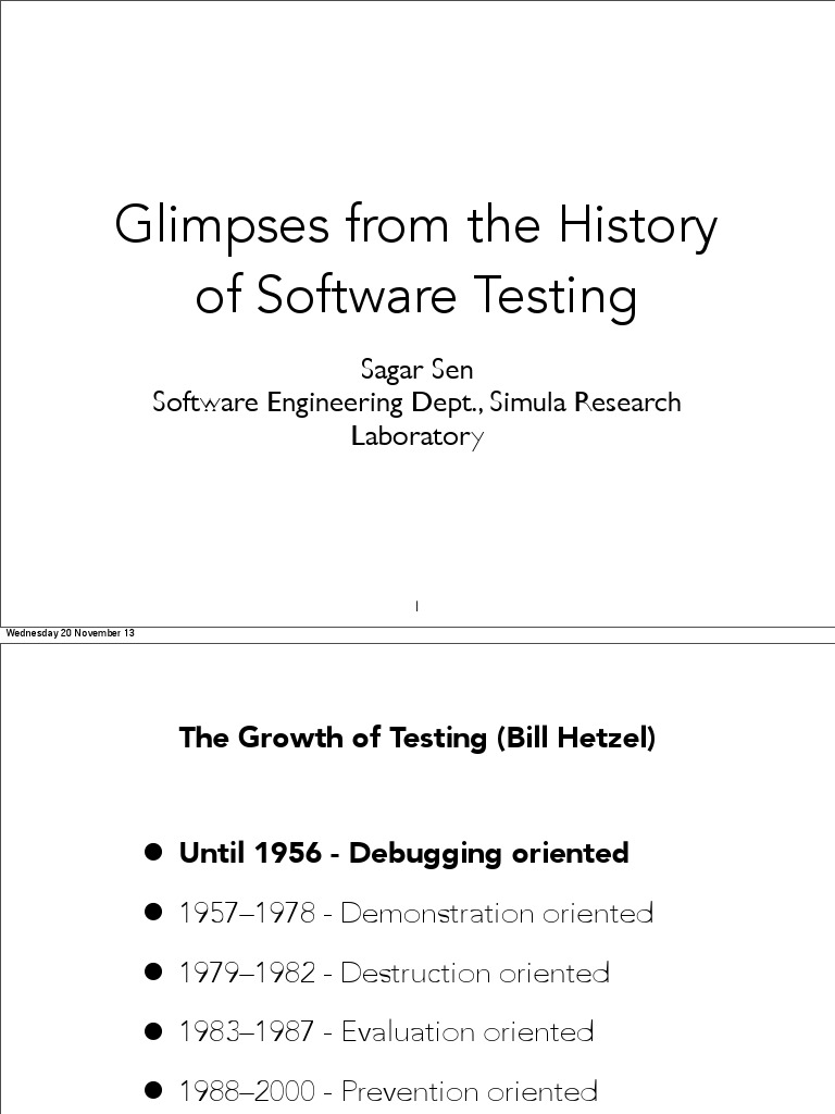 Glimpses From The History of Software Testing: Sagar Sen Software ...