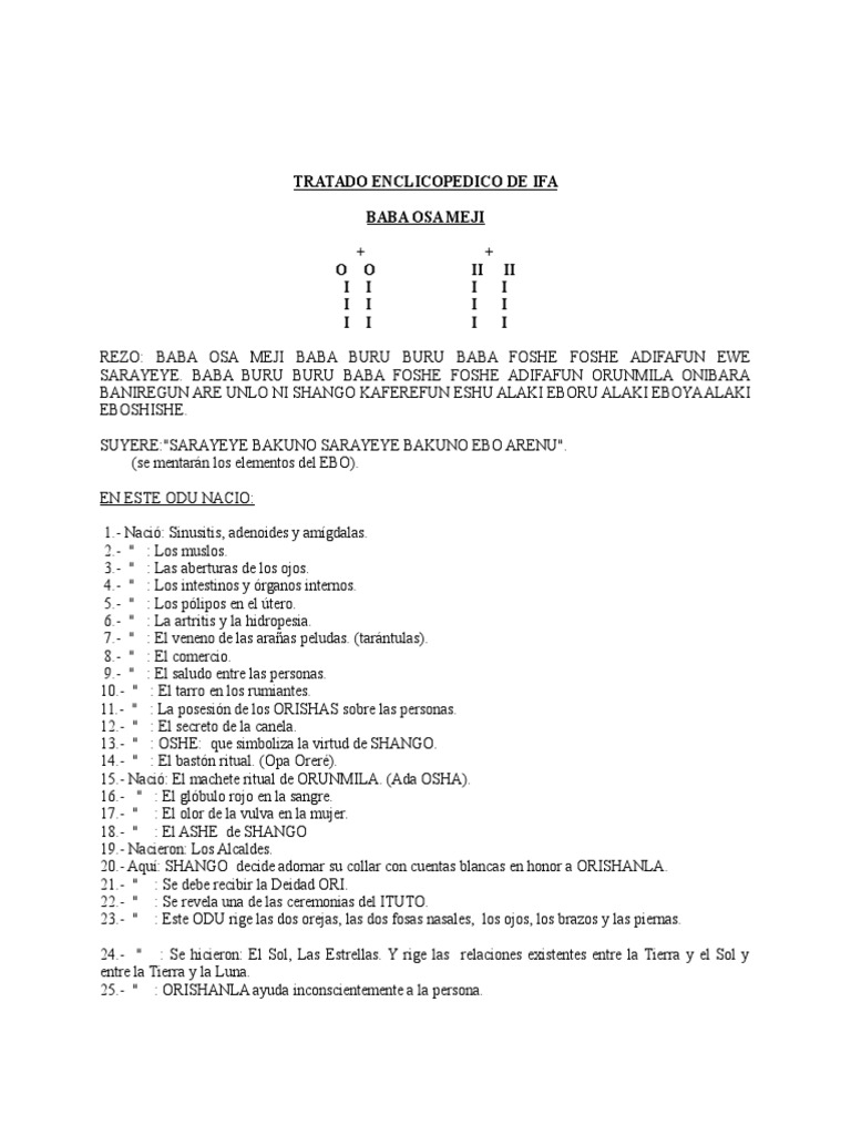 Osa Meji: Significado y Rituales Ifá | PDF | Tuberculosis | Brujería