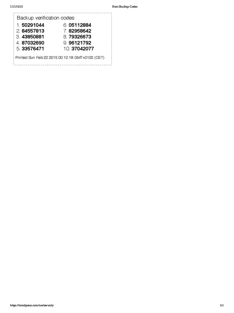 Print Backup Codes | PDF