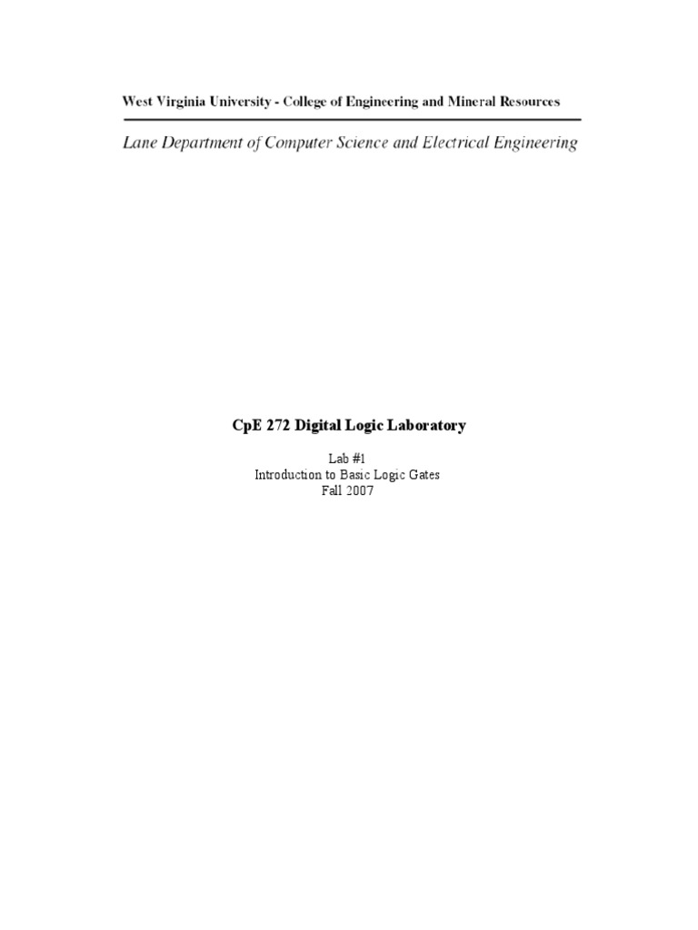 Cpe 272 Digital Logic Laboratory: Lab #1 Introduction To Basic Logic ...