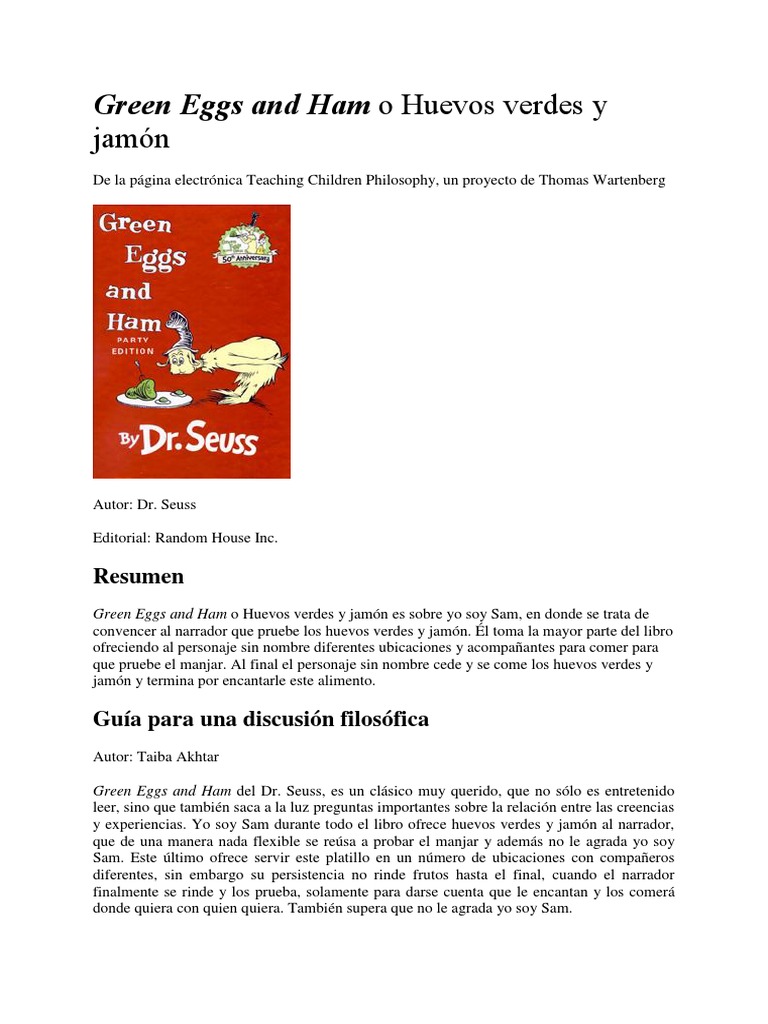 Huevos Verdes y Jamón (Spanish) | PDF | Narración | Razón