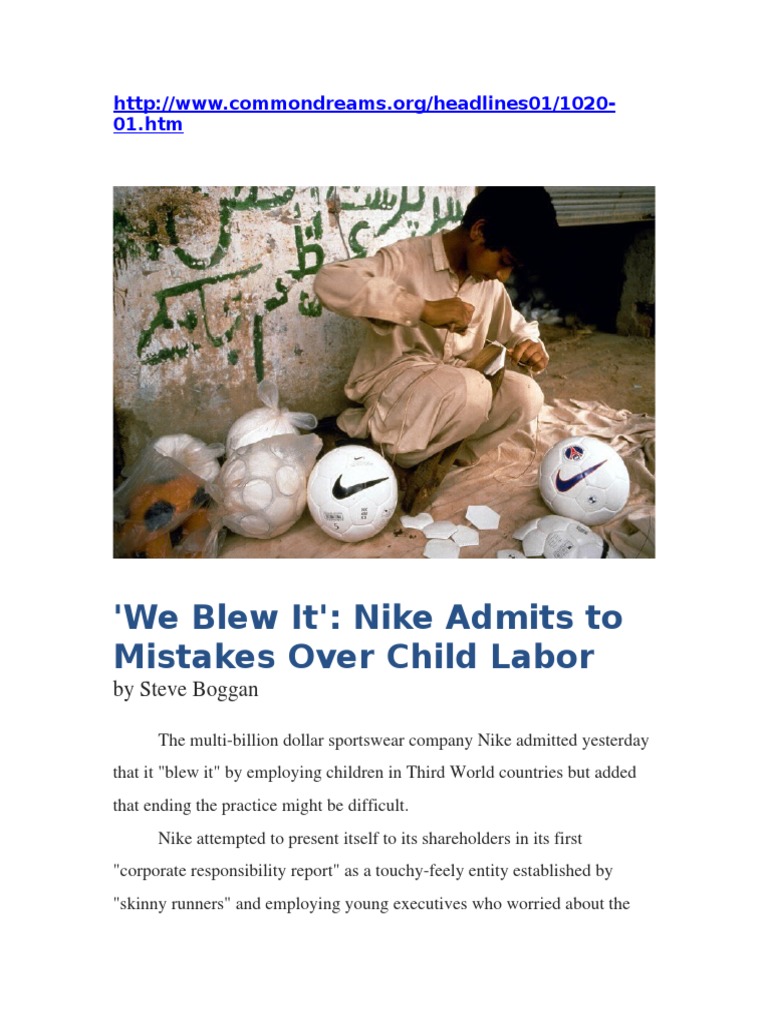 'We Blew It': Nike Admits To Mistakes Over Child Labor: by Steve Boggan ...
