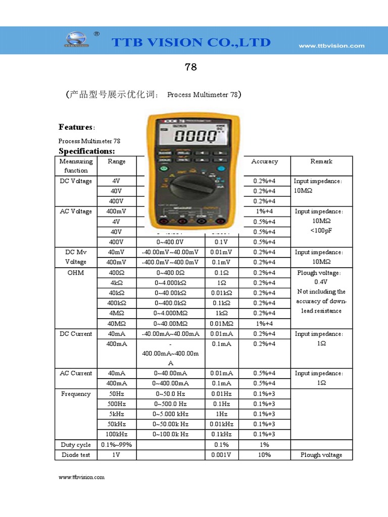 Process Multimeter 78 Specifications | PDF