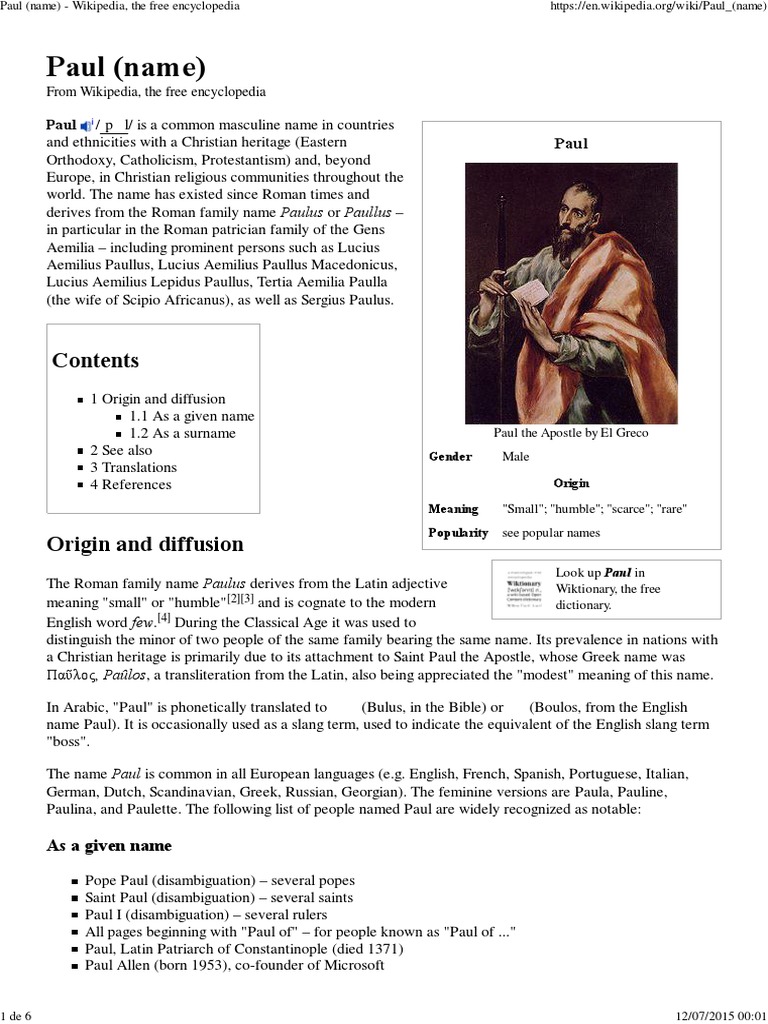 Paul (Name) : Paulus or Paullus | PDF | Languages