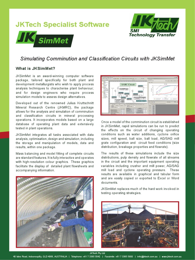 JKSimMet: Comminution Simulation Software | PDF | Simulation | Mill (Grinding)