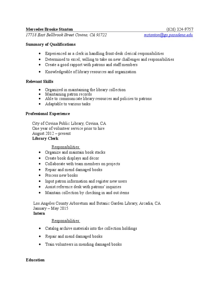 Mercedes Brooke Stanton Resume 1 | PDF