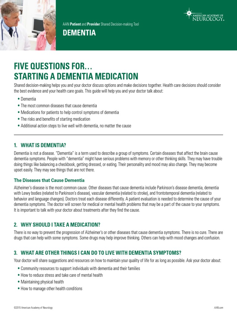 Five Questions For Starting A Dementia Medication | PDF | Dementia ...