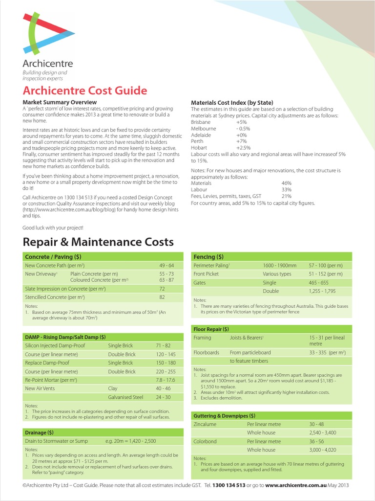 Archicentre Cost Guide PDF | PDF | Roof | Tile