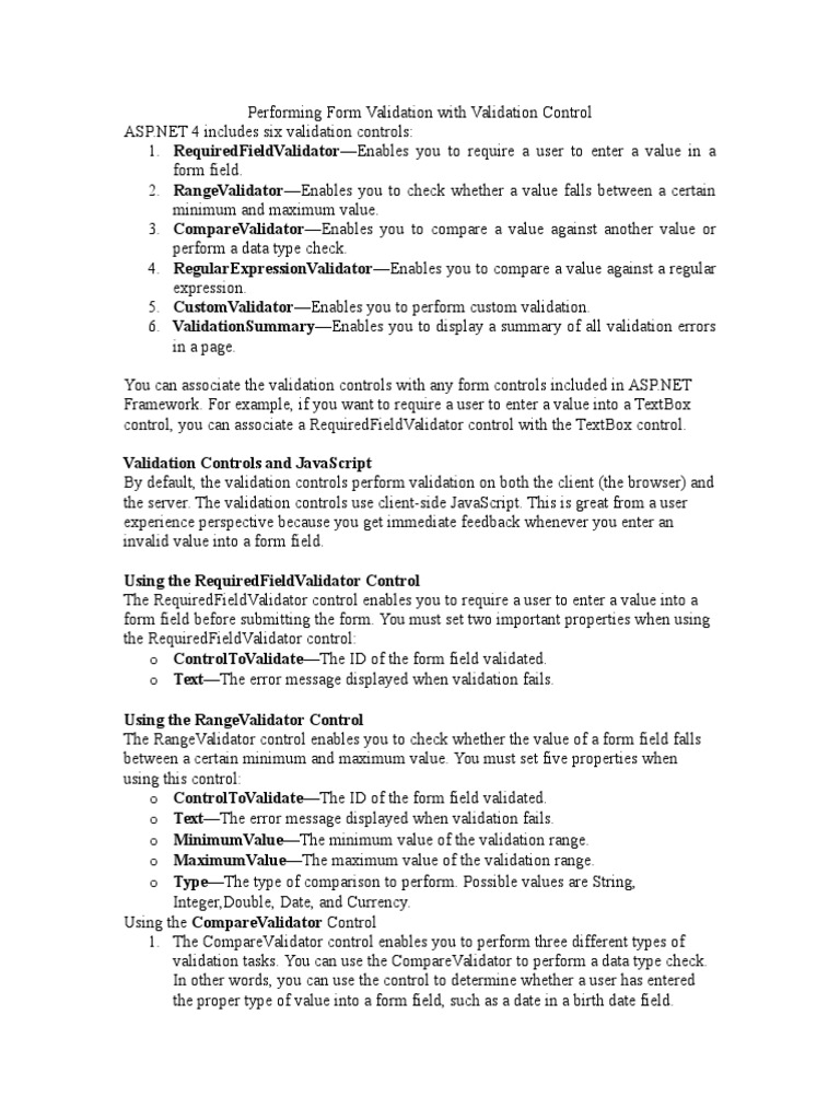 Performing Form Validation With Validation Control | PDF | Data Type ... Performing Form Validation With Validation Control | PDF | Data Type ...