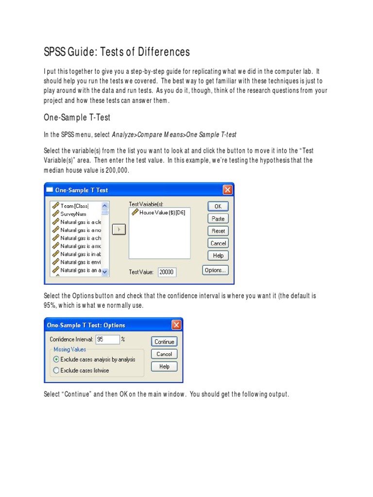 SPSS Guide: Tests of Differences: One-Sample T-Test | PDF | Student's T ...