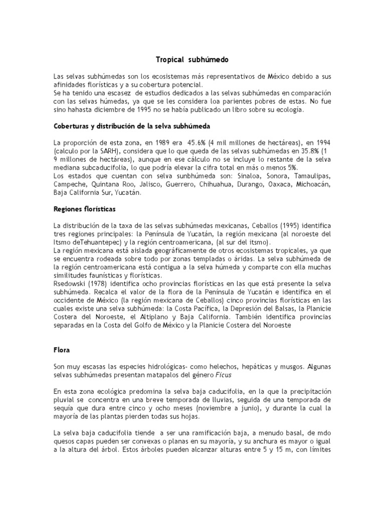 Trópical Subhúmedo | PDF | Selva | Arboles