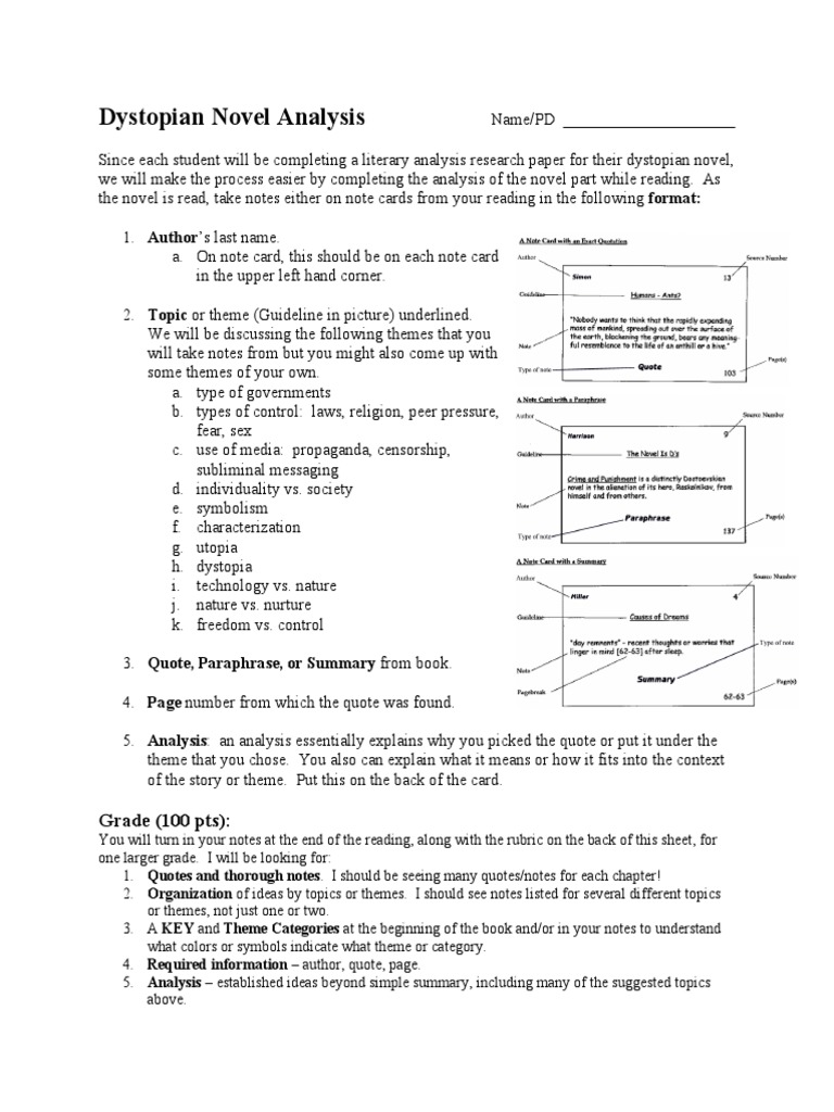 Dystopian Novel Analysis: Grade (100 PTS) | PDF | Dystopia | Utopian ...