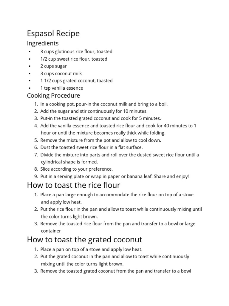 Espasol Recipe: Ingredients