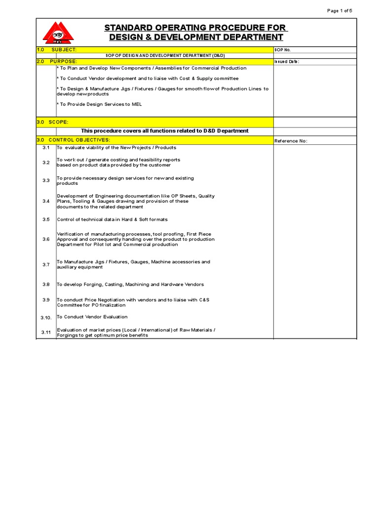 SOP of D&D (31-01-2011) | PDF | Forging | Verification And Validation