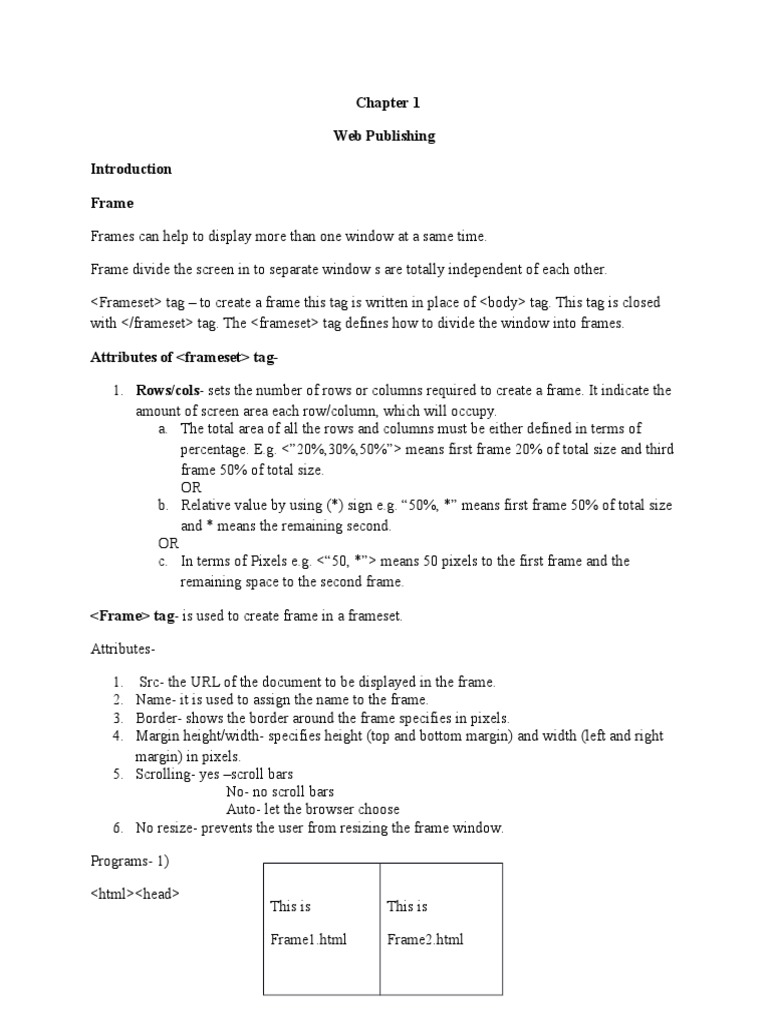 Chapter 1 HTML Webpublishing / Notes On Webpublishing and HTML Class 12 ...